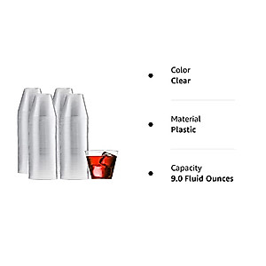 Munfix 200 Clear Plastic Cups 9 Oz Old Fashioned Tumblers Fancy Disposable Wedding Party Cups Recyclable and BPA-Free