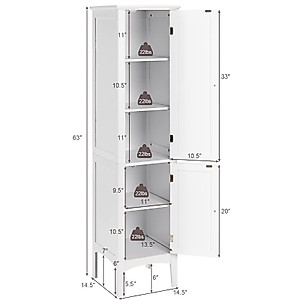 Giantex Storage Cabinet Bathroom High Cabinet with 5 Tier Storage Shelves, Freestanding Slim Cabinet, Tall Organizer for Kitchen, Living Room, Linen Tower Narrow Floor Cabinet (White)