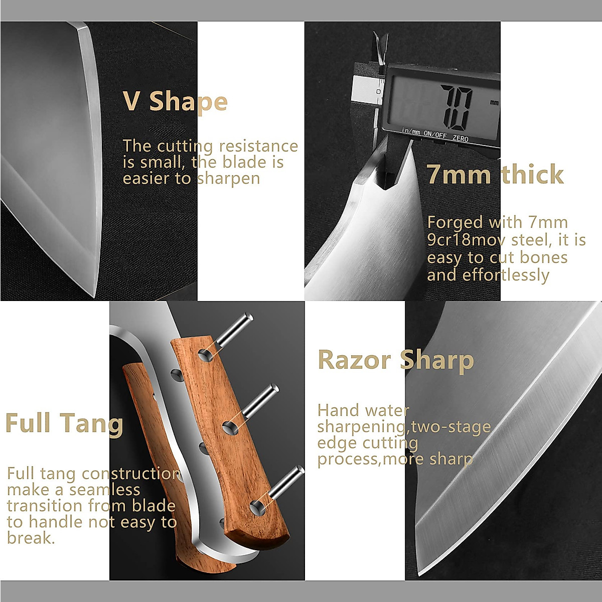 ZENG JIA DAO Meat Cleaver Butcher Knife Heavy Duty Bone Cleaver 6 '' Bones Cutting Knife Stainless Steel Thicken Blade Pear Wood Handle for Home Restaurant Farm