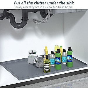FUNXIM Under Sink Mat, Under Sink Liner For Kitchen Waterproof,Under Sink Mats 34" X 22" Silicone With Unique Drain Hole For Kitchen, Cabinets, Bathroom And Laundry Room (Gray)
