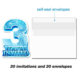20 Ice Queen 3rd Birthday Party Invitations with Envelopes Double Sided Winter Snowflake Shaped Fill-in Invitations Invites for 3 Year Old
