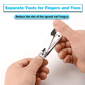 firiKer 2PCS Stainless Steel Nail Clippers,Professional Fingernail Clipper and Toenail Clipper, Wide Easy Press Lever Nail Cutter with Swing Out Nail Cleaner/File for Men and Women