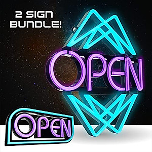 2 Open Signs by Element Lux - 49 Color Combinations - 1 Medium Size 16in x 7.5in - 1 Large Size 20 x 22in