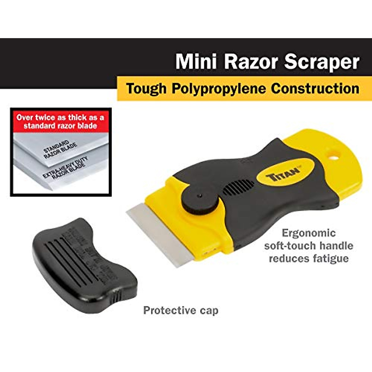 Titan 12031 4-Inch Mini Razor Scraper | Includes 1 Extra Heavy-Duty Razor Blade