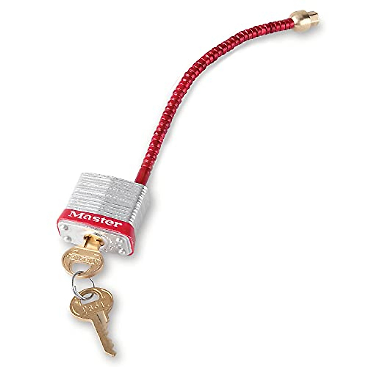 Master Lock 7C5RED Lockout Tagout Circuit Breaker Compact Padlock with 5 in. Long Flexible Steel Cable, Red