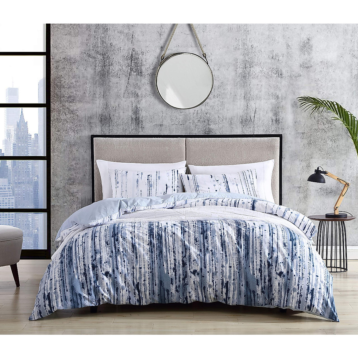 City Scene - King Comforter Set, Reversible Cotton Bedding with Matching Shams, Modern Home Decor (Sokal Blue, King)