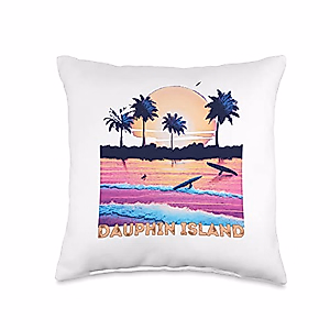 Dauphin Island Retro Beach Accessories Retro Dauphin Island Alabama Souvenir Surf Throw Pillow, 16x16, Multicolor
