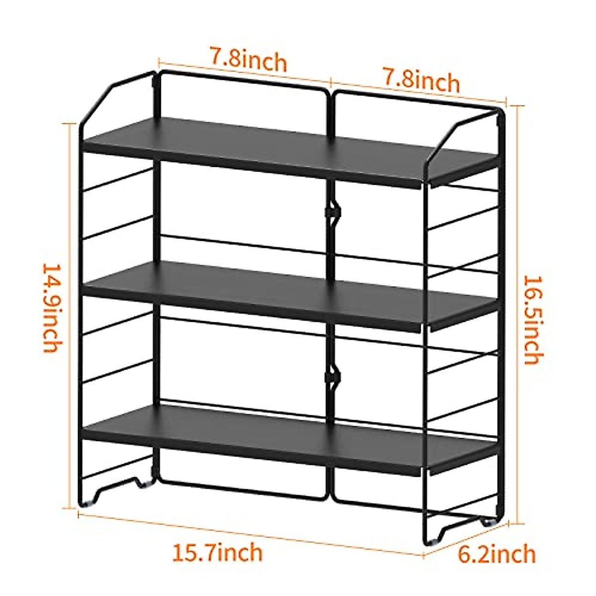 BOIVSHI 3-Tier Bathroom Countertop Organizer, 8-levels Height Adjustable Bathroom Counter Organizer Storage Shelf for Bathroom Kitchen Spice Rack Vanity Tray Cosmetic Storage Holder, Metal Black