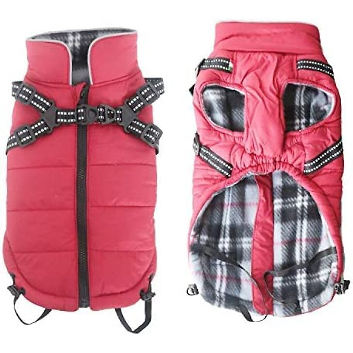 YUANNING Dog Winter Coat with Harness, Dog Reflective Jacket Pet Warm Zip Up Vest Windproof Waterproof Cold Weather Dog Coat Outdoor Winter Clothes for Smal Medium Dogs (XL(18in))