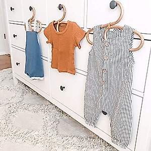 Linen Perch Wooden Baby Hangers - Bamboo Clothes Hangers - Natural, Eco-Friendly - Rattan Décor - Wood Baby Hanger - Boho Nursery Décor -Set of Three- (11" x 6")