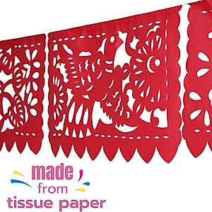 Red Papel Picado Flags, Fiesta Party Decoration, Mexican Paper Banner, Garland, Bunting, Streamers for Birthday Parties, Baby Showers, quinceaneras, Bridal Shower, Engagement Weddings 5 pk | 60ft