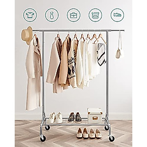 SONGMICS Heavy Duty Metal Clothes Rail with Shoes Shelf, Maximum Load of 50 kg, one Rod, Silver