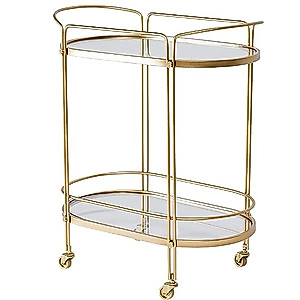 VLOBAOM Modern Rolling Serving Bar Cart, 2-Tier Oval Home Coffee Table Trolley, Kitchen Storage Shelf with Wheels for Living Room, Dining Room, Bathroom,25''Dx14''Wx29''H,Gold