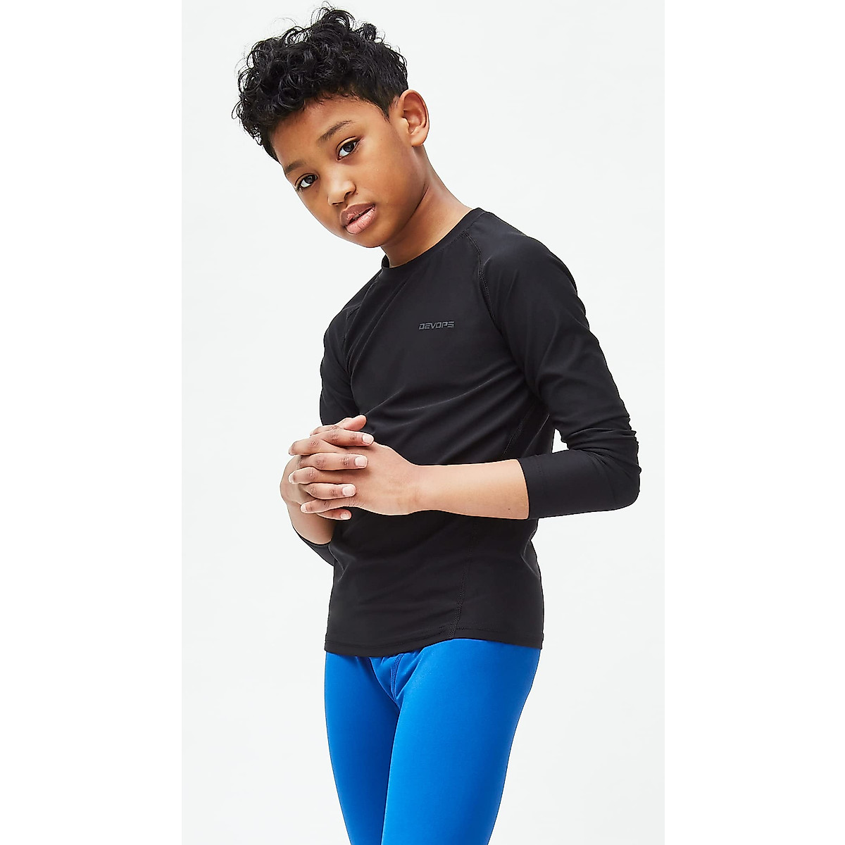 DEVOPS Youth Boys 3-Pack Compression Athletic Performance Baselayer Long Sleeve Shirts (Medium, Black/White/Navy)