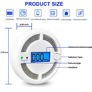 Carbon Monoxide Detector with LED Digital Display, Portable Carbon Monoxide Alarms for Home, CO Alarm with UL2034, Replaceable Batteries (Batteries NOT Included),1 Pack