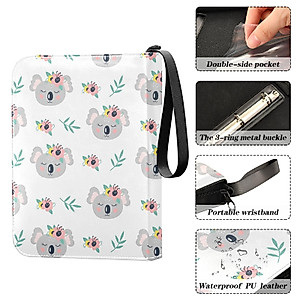 PYBUG Cute Koala Trading Card Binder with Nylon Strap 4-Pocket Waterproof PU Leather Card Collection Binder for 400 Cards Sturdy Card Holder Folders for Game Cards,Sports Cards