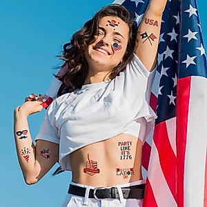 Fourth of July Temporary Tattoos Set Patriotic Decorations Stickers 10 sheets for Kids Adults, Red White and Blue American Flag USA Party Supplies 4th of July Memorial Independence Labor Day
