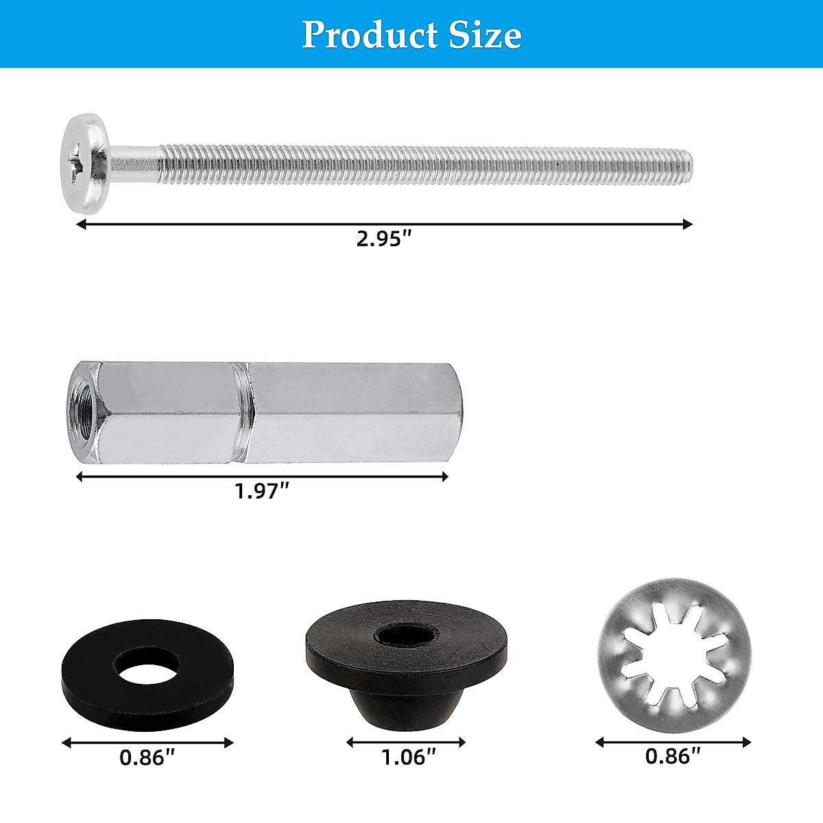 Hibbent 2 PCS Universal Toilet Seat Bolts Kit, Heavy Duty Stainless Steel Toilet Bolts with Extra Long Downlock Nuts Rubber Washers Gaskets, Easy to install -Bathroom Toilet Repair Screw