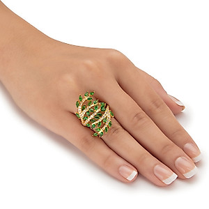 PalmBeach Yellow Gold-Plated Marquise Cut Simulated Green Emerald and Round Cubic Zirconia Leaf Ring Sizes 6-10 Size 9