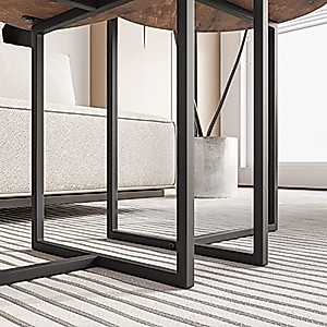 HOJINLINERO Round Coffee Table Set of 2 End Tables for Living Room,Black Small Coffee Table Living Room Table,Metal Frame with Wood Look,Sturdy and Easy Assembly,Stacking Side Tables Bedroom,Brown