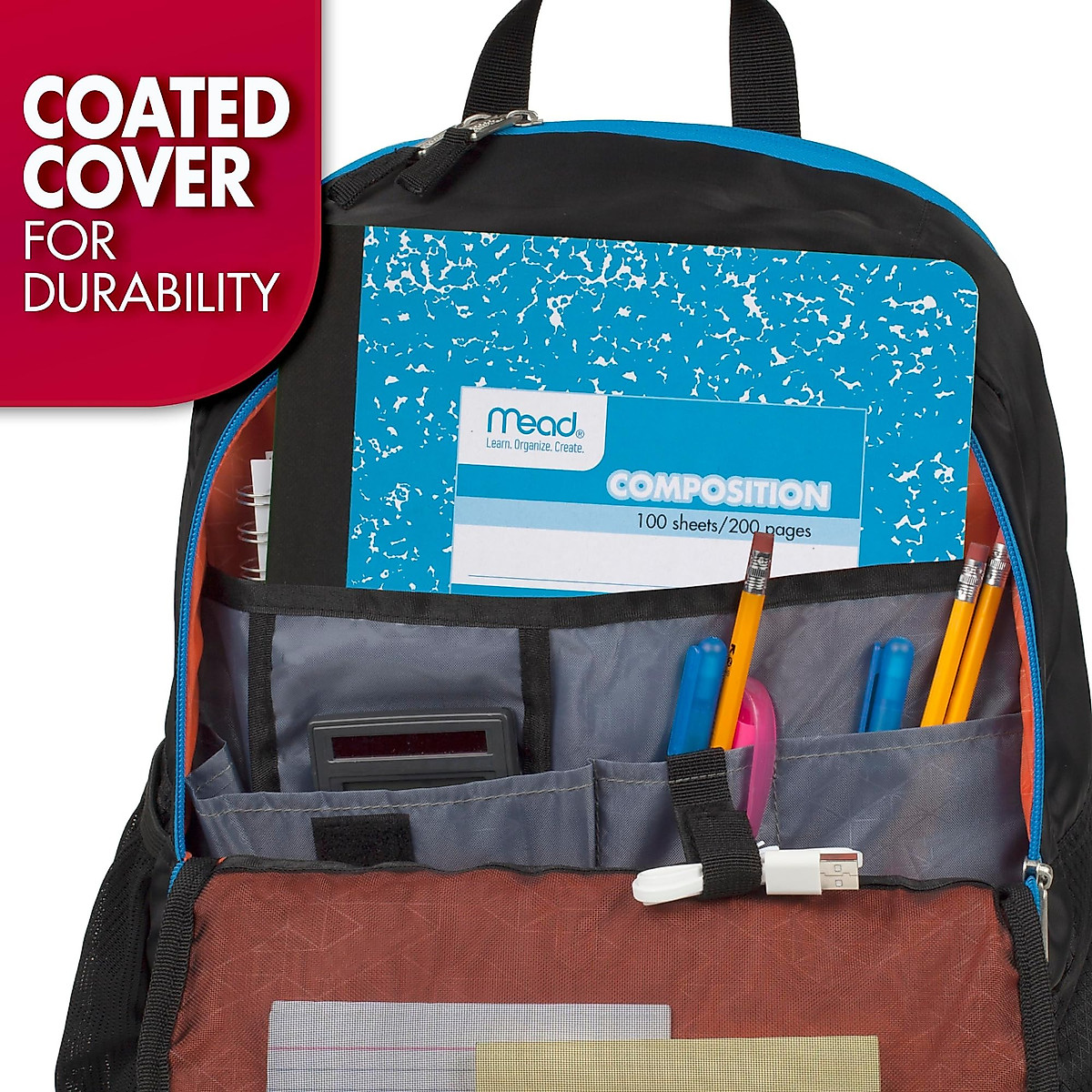 Mead Composition, Wide Ruled Comp Book, Writing Journal Notebook with Lined Paper, Home School Supplies for College Students & K-12, 9-3/4" x 7-1/2", 100 Sheets, Black Marble (09910)