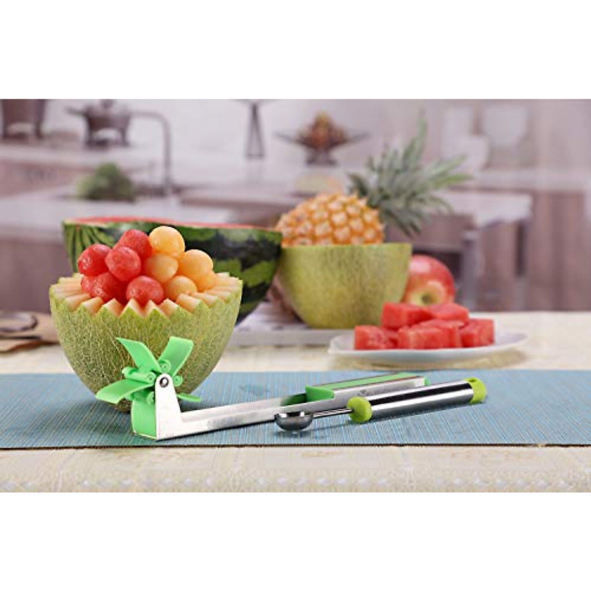Yueshico Stainless Steel Watermelon Slicer Cutter Knife Corer Fruit Vegetable Tools Kitchen Gadgets with Melon Baller Scoop Extra