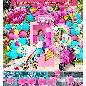 Kozee Pink Teal Balloon Garland Arch Kit with Hot Pink Silver Disco roller skate Balloon for princess theme Birthday Party Girl Summer by Beach Pool party decorations