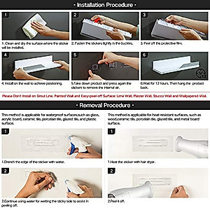 YOHOM White Adhesive Floating Shelf for Bathroom Tile Wall Stick on Shower Shelf Rack No Drilling Plastic Lightweight Shelf Organizer with Gray Guard