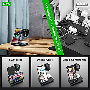 Minthouz 3 in 1 Wireless Charger, 18W Fast Wireless Charging Station for Multiple Devices Apple Watch, AirPods, Wireless Charger Stand Compatible with iPhone 14/13/12/11 Series, Samsung (with Adapter)