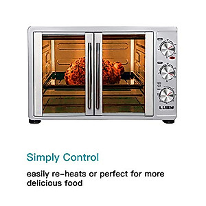 LUBY Large Toaster Oven Countertop, French Door Designed, 55L, 18 Slices, 14'' pizza, 20lb Turkey, Silver