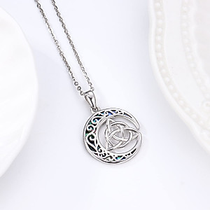 Odinstone Celtic Moon Necklace 925 Sterling Silver Good Luck Irish Jewelry Celtic Abalone Shell Pendant Necklace Witch Jewelry Charm