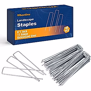 Whonline 100pcs Landscape Staples 6 Inch 11 Gauge Heavy Duty Galvanized Garden Stakes, Drip Irrigation Stakes for Securing Irrigation Tubing Fabric Weed Barrier Ground Sheets