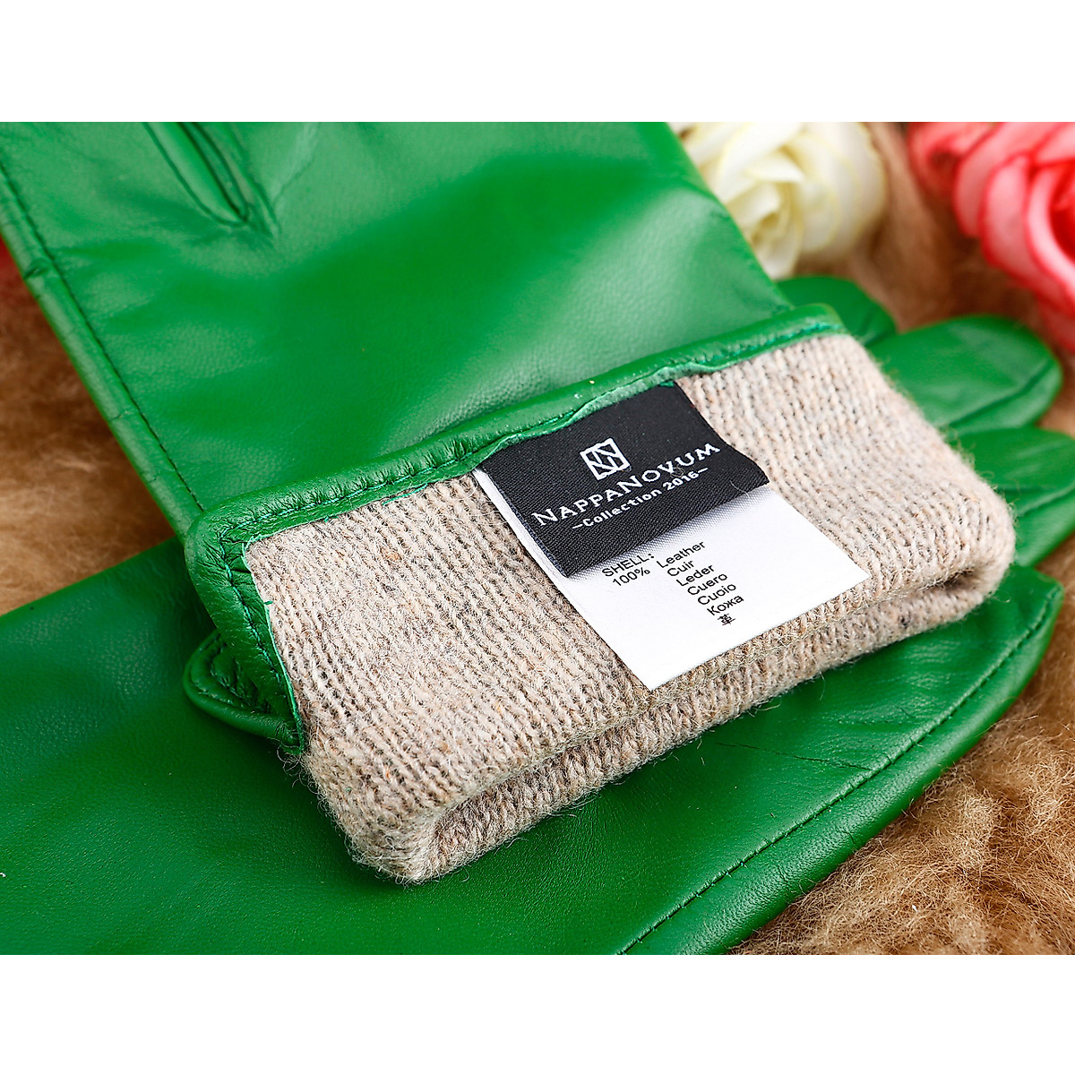 NappaNovum Women's Classic Italian Nappa Leather Gloves Lambskin Winter Comfort Lining Fashion Gloves (Touchscreen or Non-Touchscreen) (M, Green)