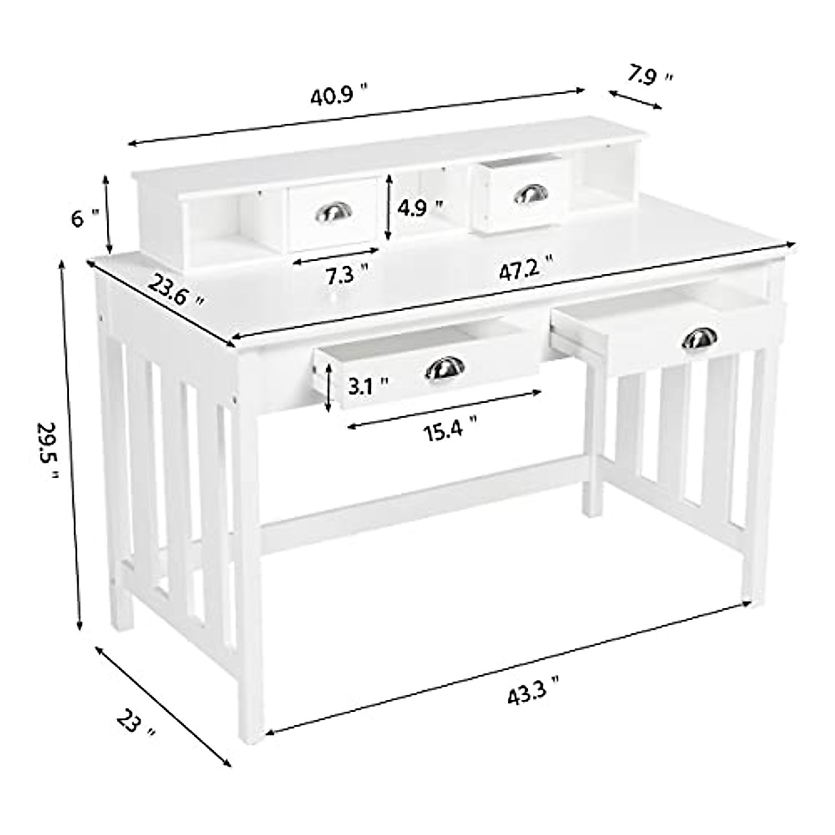 Yaheetech Writing Computer Desk Home Office Desk with Drawers and Hutch, 47 In Wood Frame Secretary Desk for Home Office with Large Desktop, Modern Workstation with Removable Floating Organizer, White