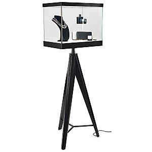 Displays2go 24" Glass Display Case w/ Pull-Out Door, 8 LED Lights, Tripod Legs - Black (DCTRIPLED)