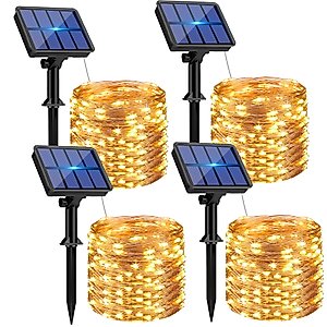 4 Pack Solar String Lights Outdoor - 320LED 132FT Solar Fairy Lights Waterproof 8 Modes, Copper Wire Solar Powered Twinkle Lights for Outside Tree Garden Christmas Wedding Party Decor (Warm White)