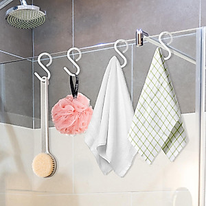 6 Pack Secure & Quiet Plastic S Hooks for Hanging Towel, 3.5 Inch Shower Curtain Hooks Rings Rust-Free,Twist & Lock Small Closet S Hooks for Shower Curtain, Clothes, Towels, Hats (White)