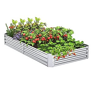 Mr IRONSTONE Galvanized Raised Garden Bed Outdoor for Vegetables Flowers Herb, Large Heavy Metal Planter Box Steel Kit with Metal Stake to Fix, 4×8×1ft