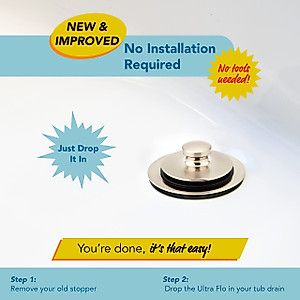 Drain Buddy Ultra Flo No Installation 2 in 1 Clog Preventing Tub Drain Stopper and Hair Catcher for 1 3/8" to 1.5" Bathroom Tubs and Utility Sinks(Chrome)