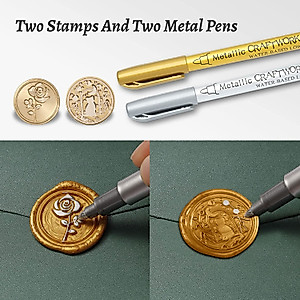 Comealltime Wax Seal Kit with Gift Box, 624 Pcs Wax Seal Beads with 2 Pcs Wax Seal Stamps, Sealing Wax Warmer, Wax Seal Metallic Pen, Envelope, Candles, Wax Seal Stamp Kit for Gift and Craft