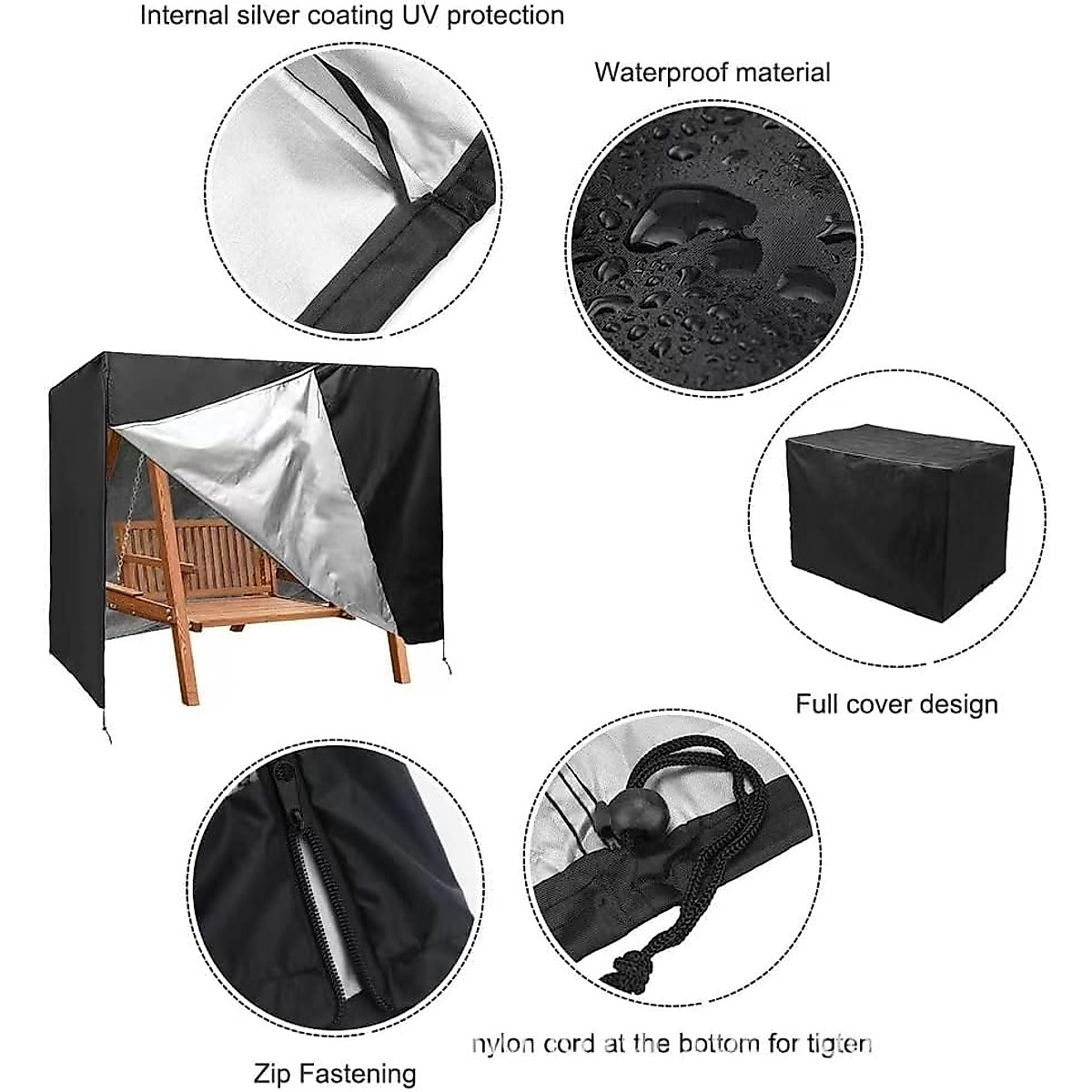 Outdoor Swing Cover 3 Seater Hammock Patio Cover Furniture Garden Glider Chair Cover Heavy Duty Patio Furniture Covers All Weather Protection 87" Lx49'' Wx67'' H