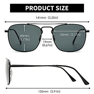 JIM HALO Retro Square Aviator Sunglasses Premium Glass Lens Flat Metal Eyewear Men Women (Black/Grey)