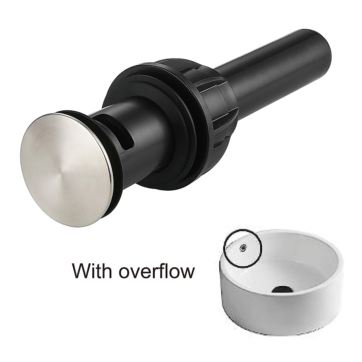 Derengge PD-4305-BN Bathroom Sink Drain with Overflow Vessel Sink Lavatory Vanity Push up Pop up Drain Stopper Brushed Nickel Finished