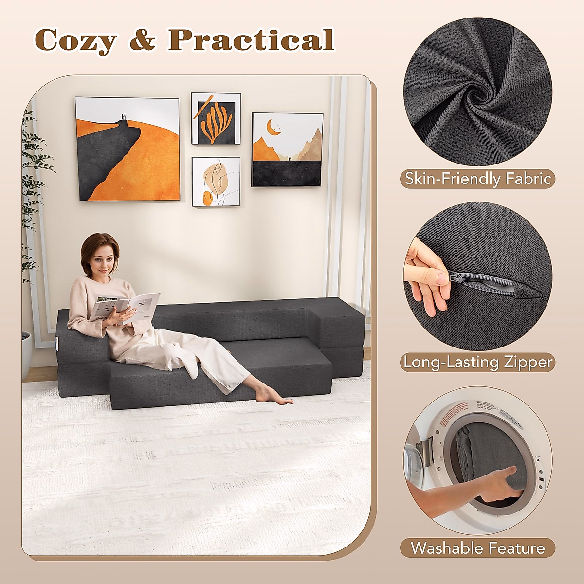 RELAX4LIFE Convertible Folding Sofa Bed - Medium Firm Fold Out Futon Couch w/8’’ Memory Foam, Washable Cover, Floor Lounge Sleeper Mattress for Living Room Guestroom Home Office Dorm Apartment (Twin)