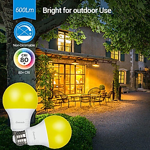 DEWENWILS LED Light Bulbs Outdoor, A19 Yellow Light Bulb, 9W(60W Equivalent), 600LM, 2400K Amber Glow, Non-Dimmable, E26 Medium Screw Base, UL Listed, 4 Pack