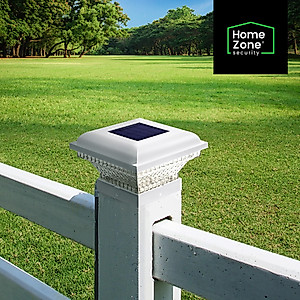 Home Zone Security 2 Pack Solar Post Cap Lights 12 Lumens Outdoor 4x4 fit Post Size 3.5x3.5, Recharging by Sunlight, Sensor Trigger Light at Night, No Wiring Require, Mount Anywhere for Decorative