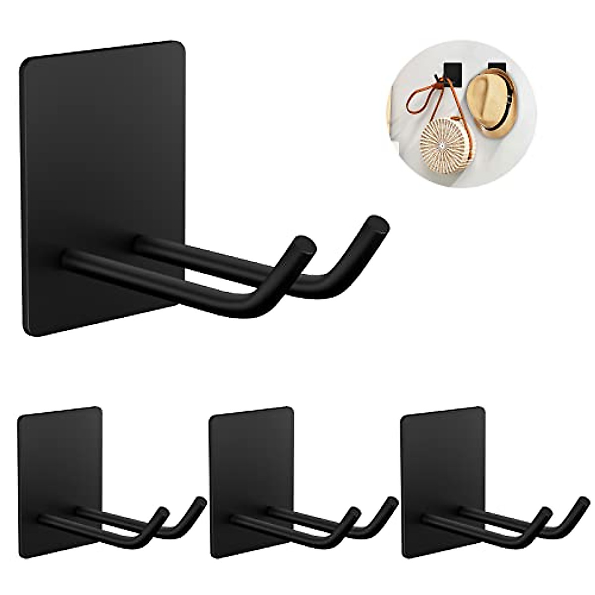 FUMAX Adhesive Hooks, 304 Stainless Steel Wall Towel Hooks, Heavy Duty Self Adhesive Sticky Hooks for Hanging Towel Robe Hat Coat Key