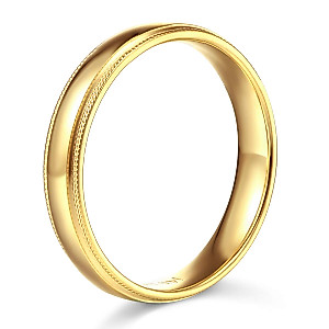 14k Yellow Gold 3mm Plain Milgrain Wedding Band - Size 8