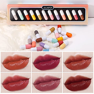 Kusslippe Mini Lipstick Set, 12 Colors Capsules Matte Pill Shaped Lipstick, Waterproof Long Lasting Mini Capsules Velvet Lipstick Set for Women (12 PCS)