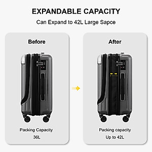 LEVEL8 Grace Carry On Luggage, 20 Inch Expandable Hardside Suitcase, Abs+Pc Harshell Spinner Luggage with Tsa Lock, Spinner Wheels, Grey, 20 Inch Carry-On
